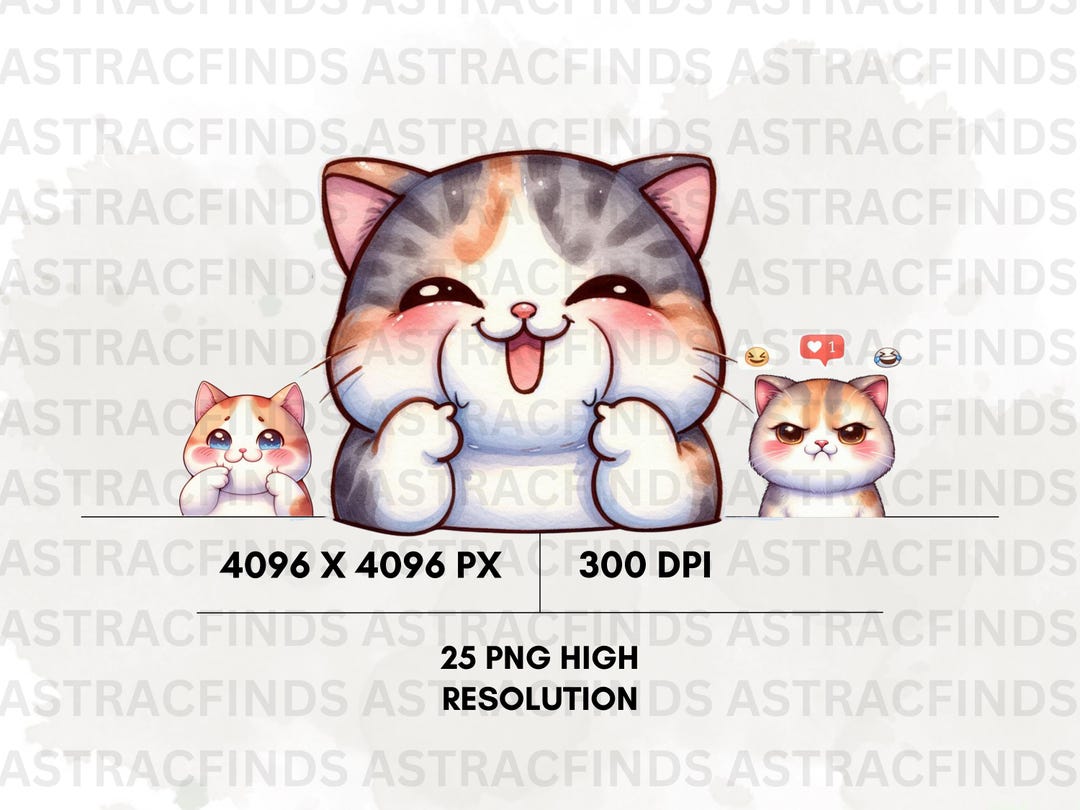25 Mocking Cat Catful Clipart Watercolor Cat Cute Cat PNG Cat PNG ...