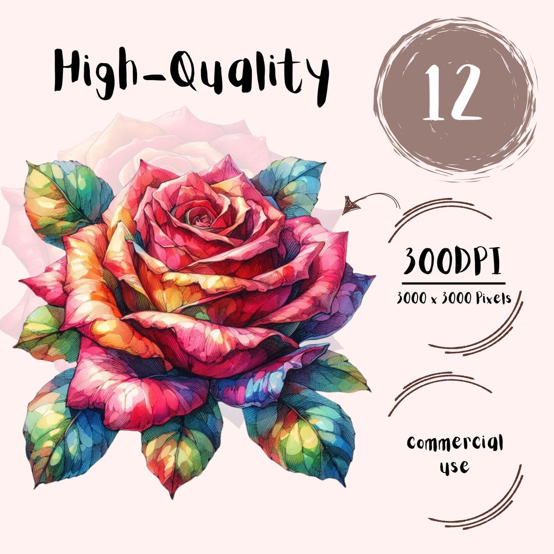 Watercolor Red Rose | Clipart Bundle | High-quality Pngs 300 DPI ...