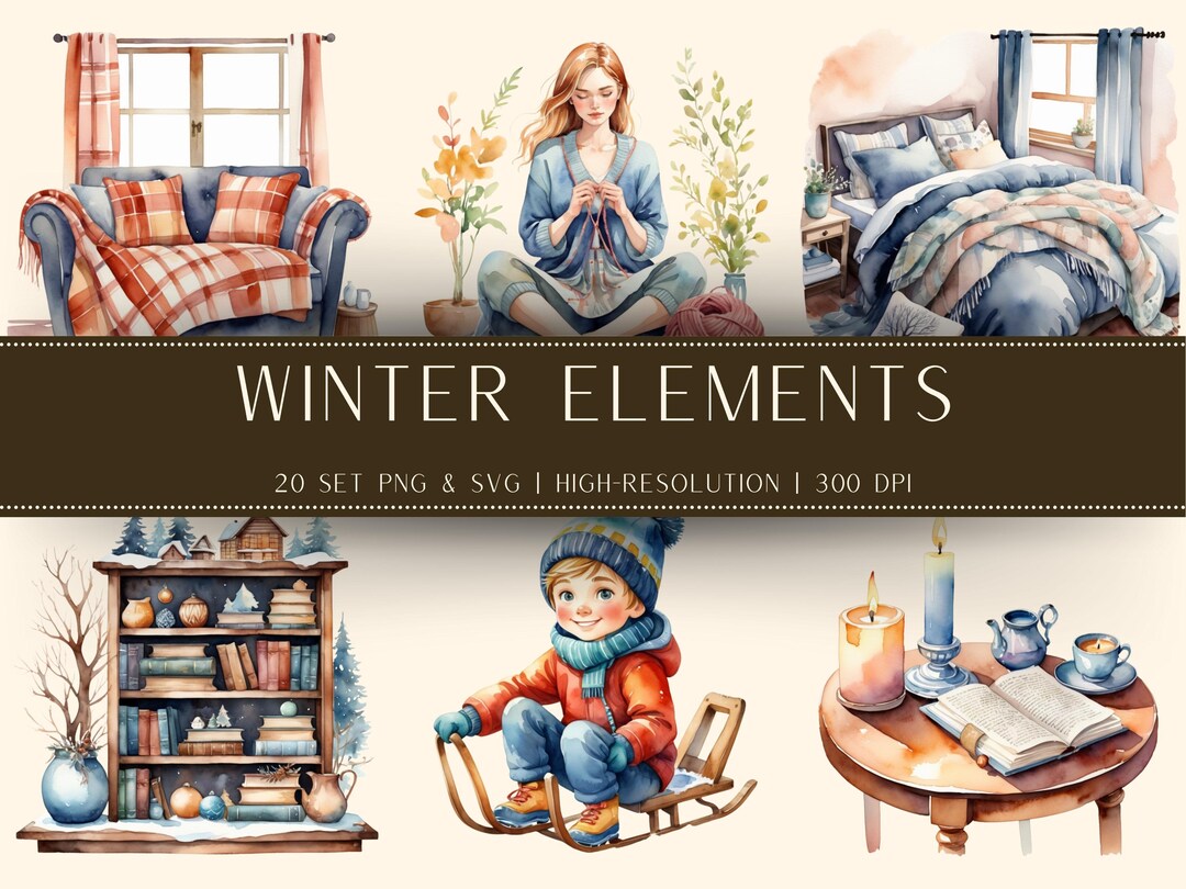 20 Watercolor Winter Clipart Elements: Woman Boy and Girl Seasonal ...