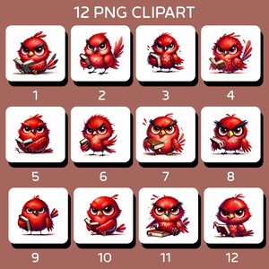 Grumpy Red Bird Clipart | Funny Bird | High-quality Pngs 300 DPI ...