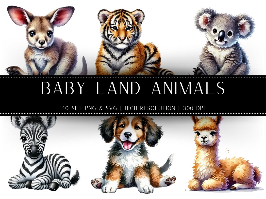 40 Sets of Watercolor Sitting Baby Land Animals Clipart | Nursery Cute ...