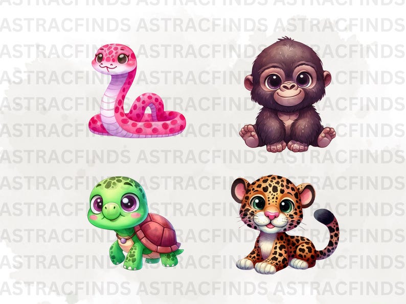 25 Watercolor Zoo Animals Clip Art Tiger Lion Camel Elephant Monkey ...