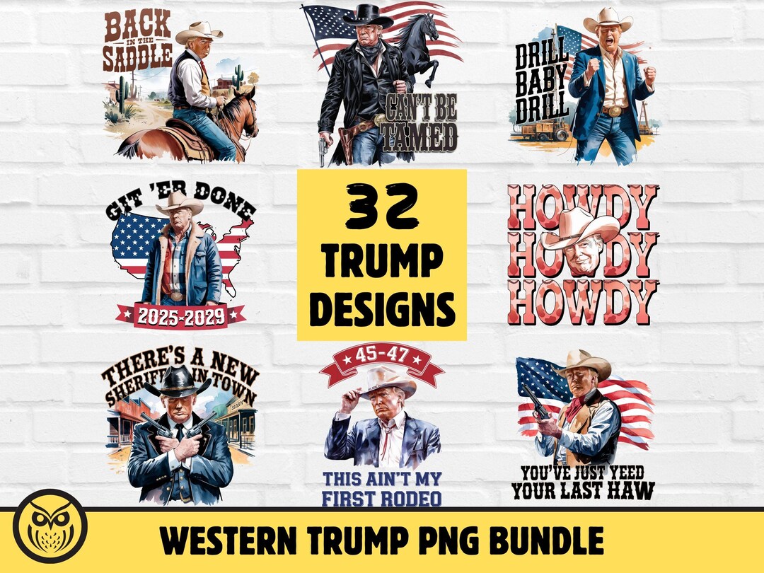 Trump Western PNG BUNDLE | Bulk Pack of 32 MAGA Clipart Sublimation ...