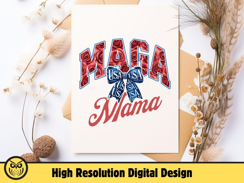 MAGA Mama Red Rose Clipart: Patriotic USA Bow Design (PNG Digital ...