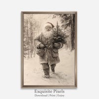 Santa Clause Winter Forest Print, Rustic Christmas Santa Claus ...