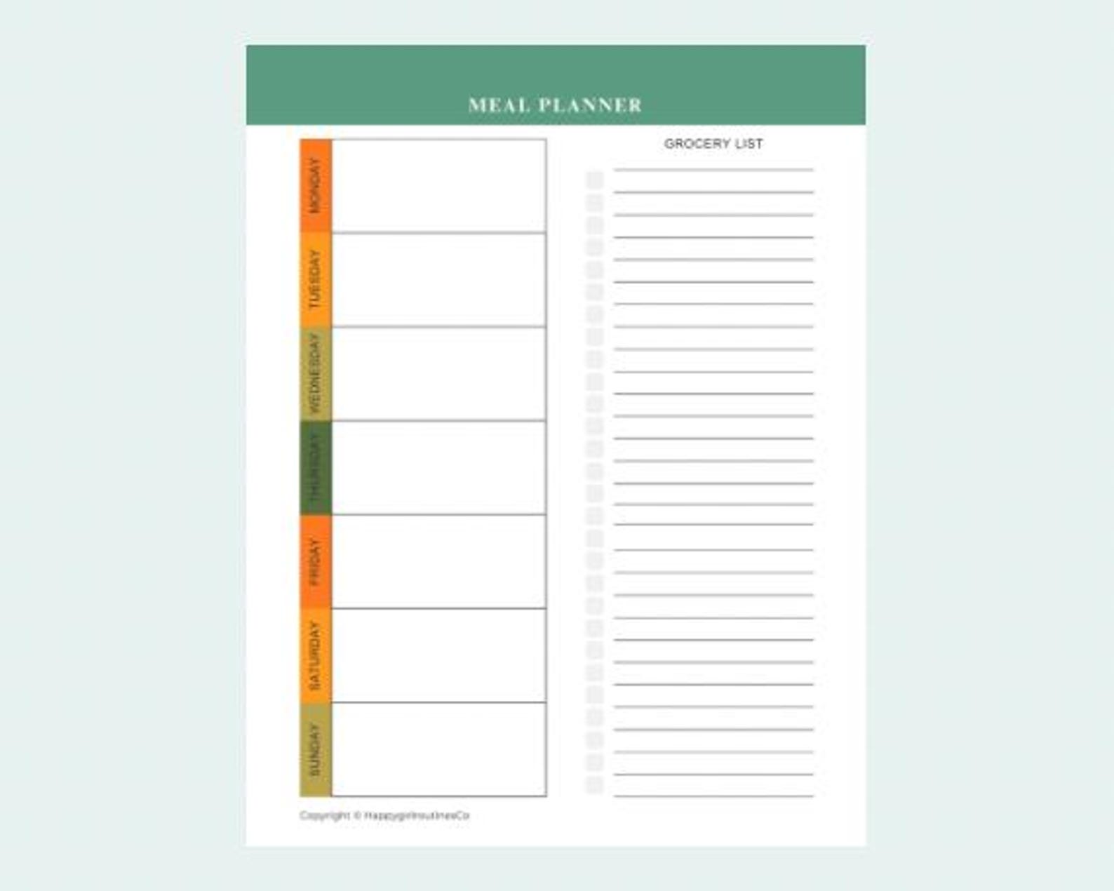 Printable Meal Planner PDF | Food Journal & Grocery List Organizer - Etsy