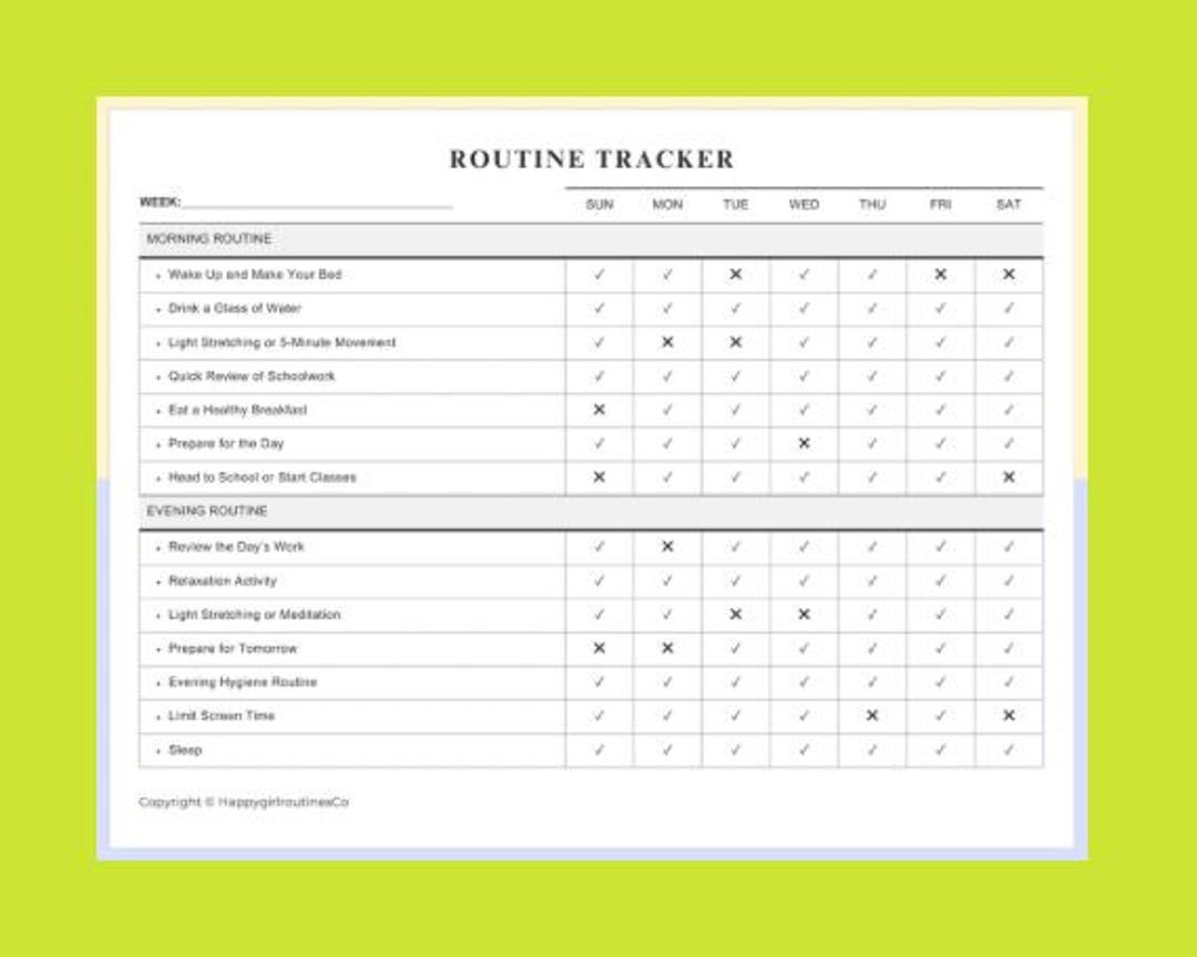 Morning Routine Checklist Template for Kids | Daily Habit Planner ...