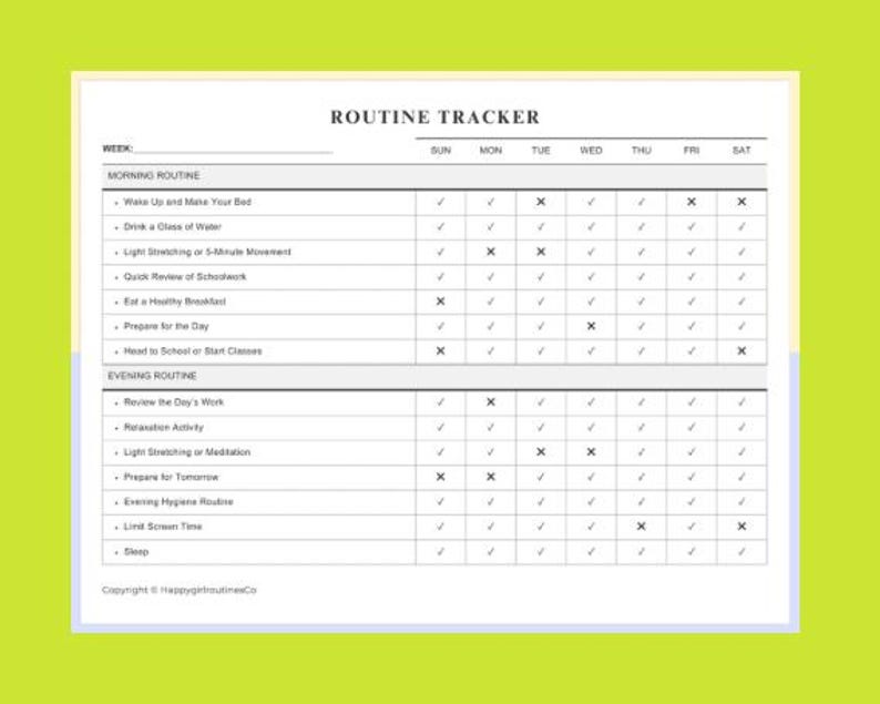 Morning Routine Checklist Template for Kids Daily Habit Planner ...