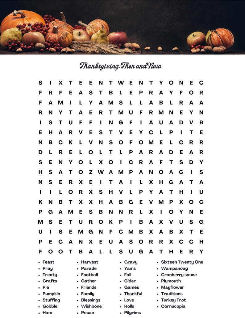 Thanksgiving Word Search Puzzle - Etsy