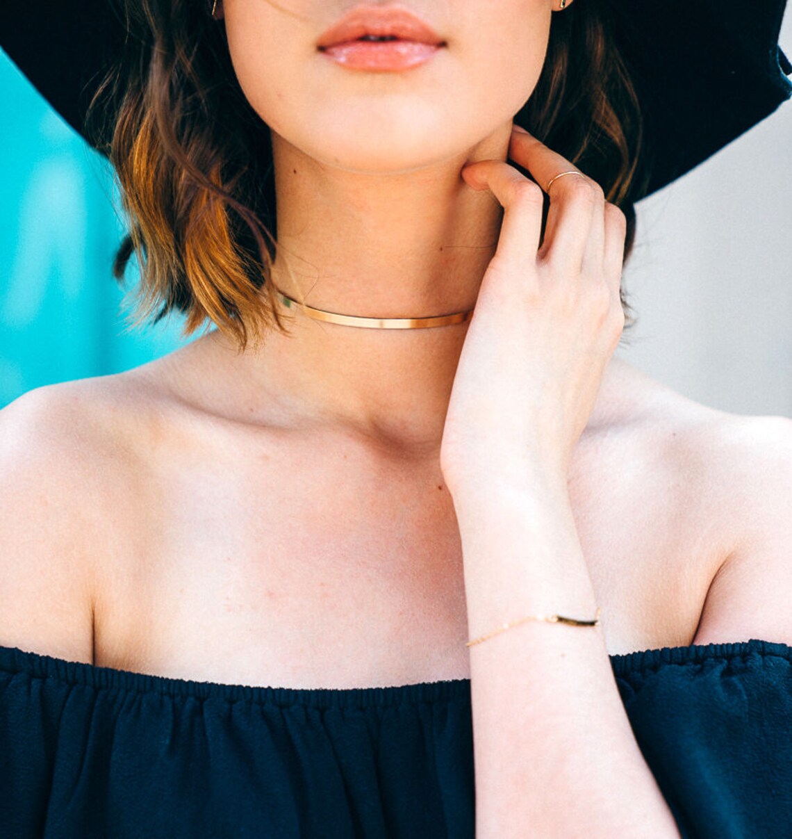 Thin Gold Bar Choker Gold Choker Necklace 14kt Gold Filled - Etsy