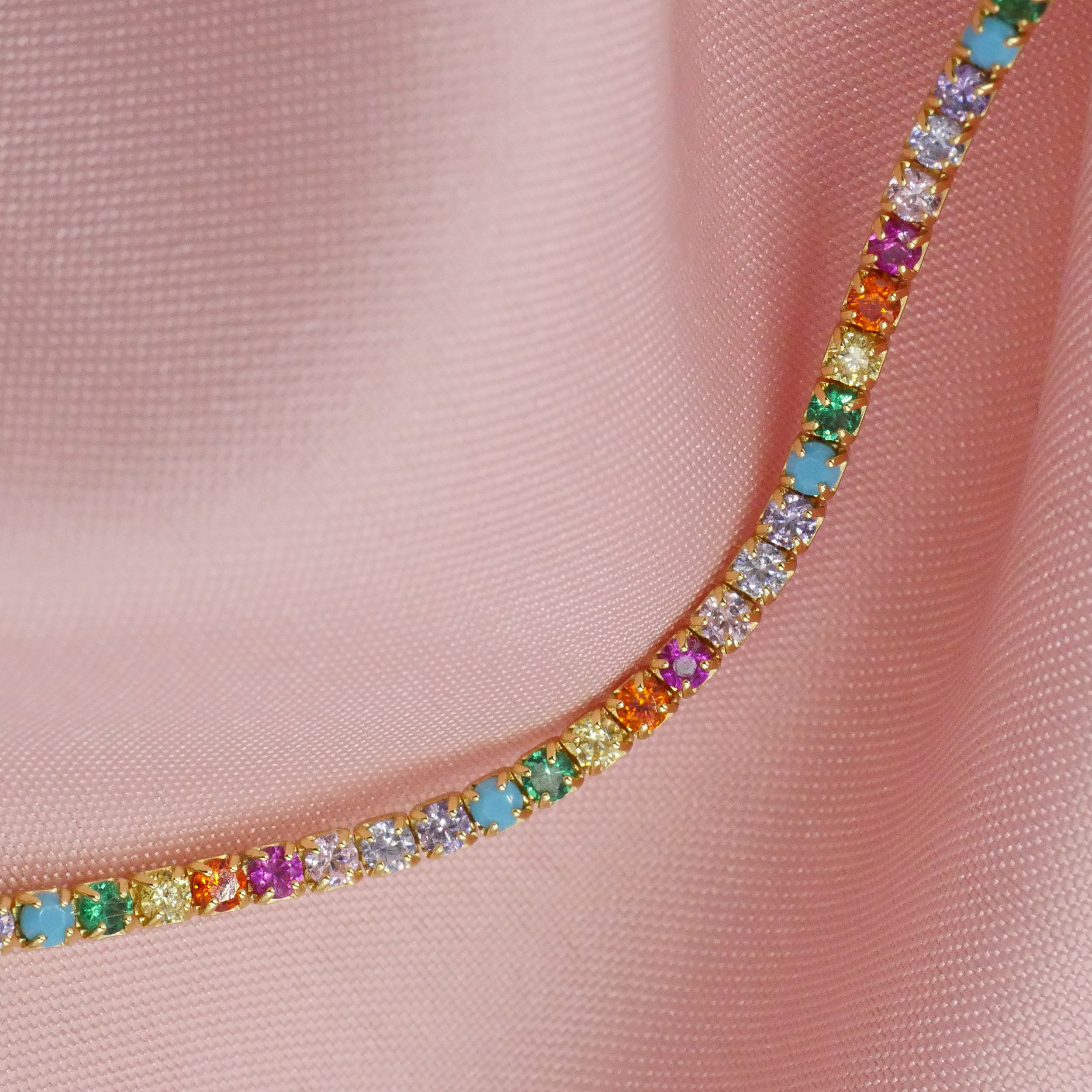 Rainbow Tennis Bracelet Rainbow Pave Bracelet in Sterling | Etsy