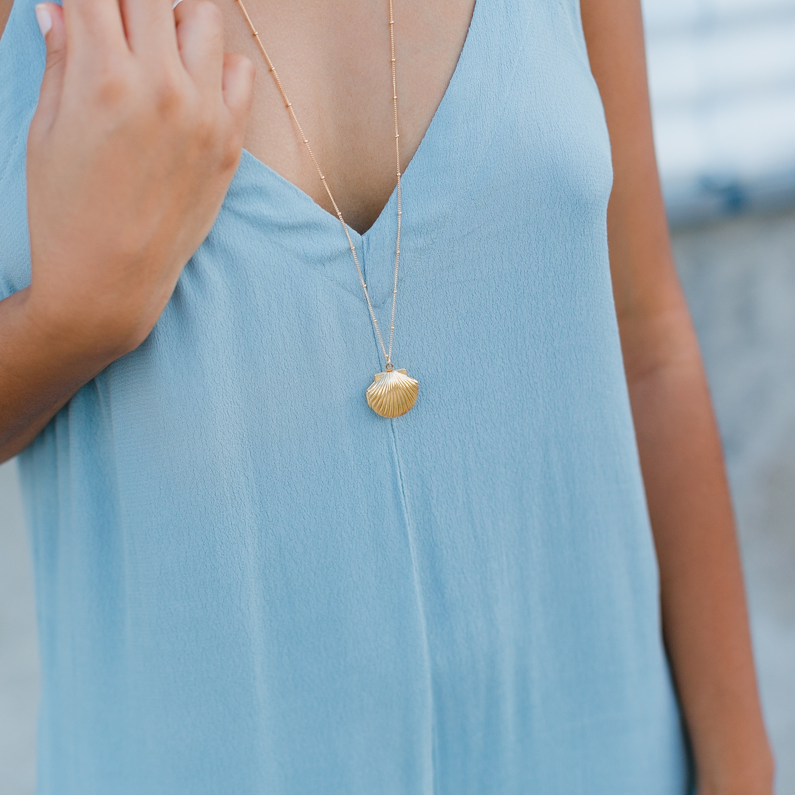 Seashell Locket Necklace Long Locket Necklace Gold Locket | Etsy