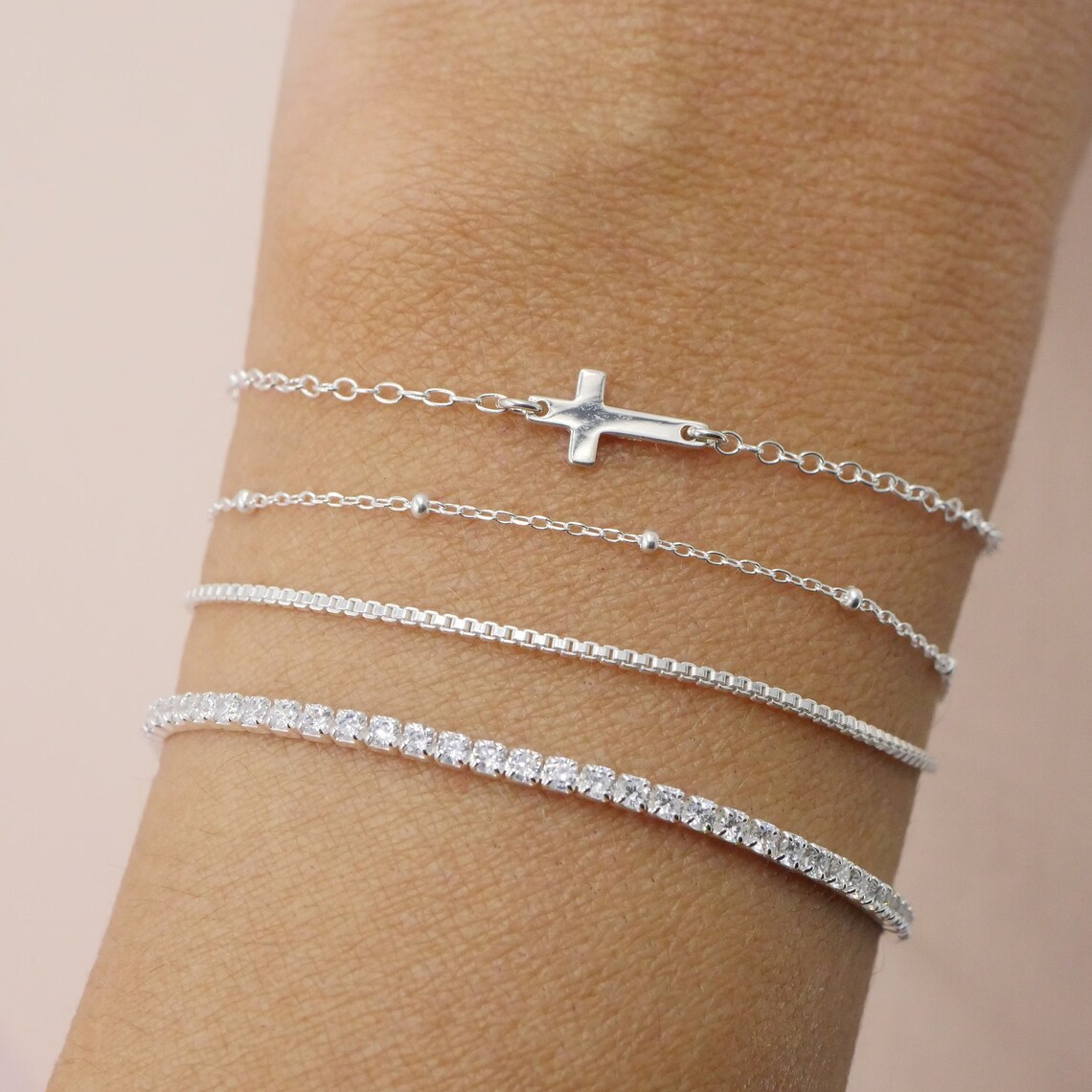 Mini Sideways Cross Bracelet Sterling Silver - Etsy