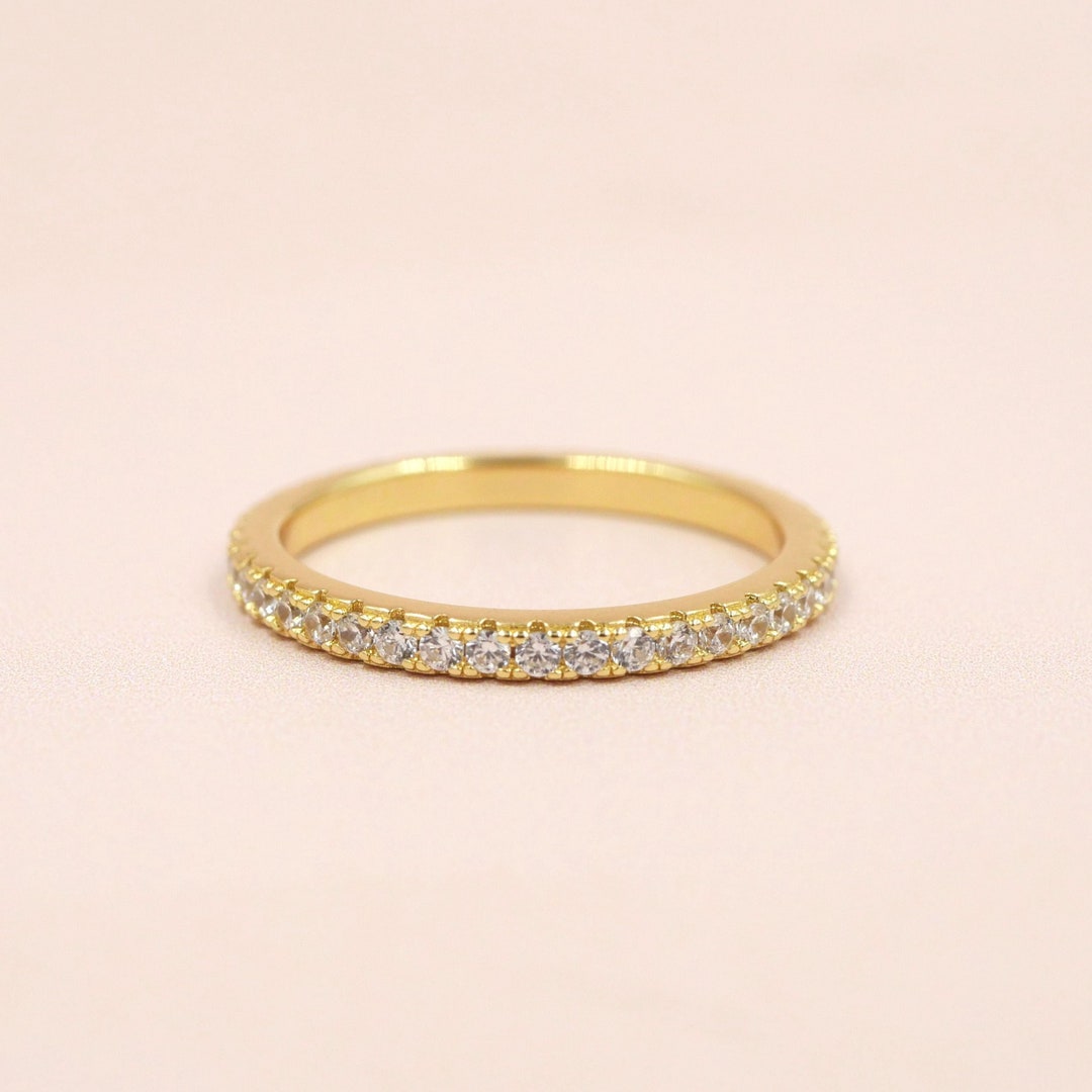Pave Band Ring, White Crystal Pave Band, Pave Stacking Ring, Gold or ...