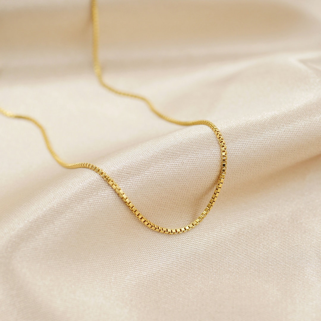 Thin Gold Necklace, 14kt Gold Filled, Box Chain Necklace - Etsy