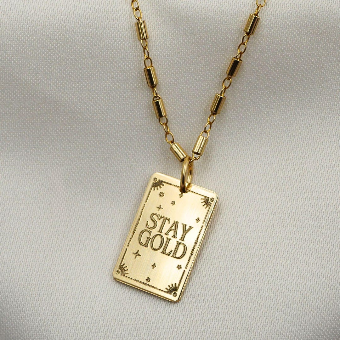 Personalized Stay Gold Rectangle Necklace, 14kt Gold Filled - Etsy