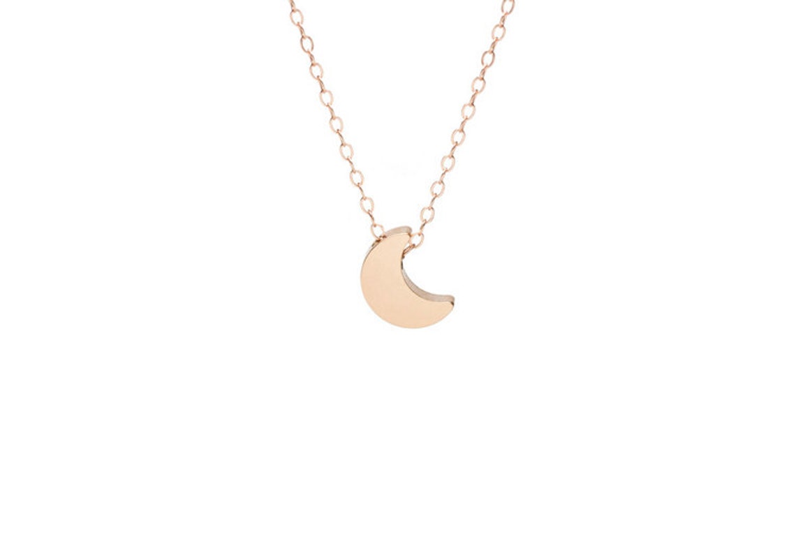 Tiny Rose Gold Moon Necklace - Etsy