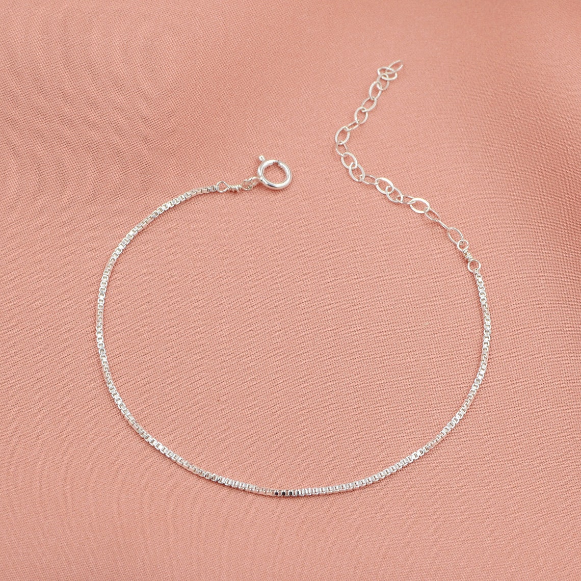 Thin Silver Bracelet, Sterling Silver, Box Chain Bracelet - Etsy