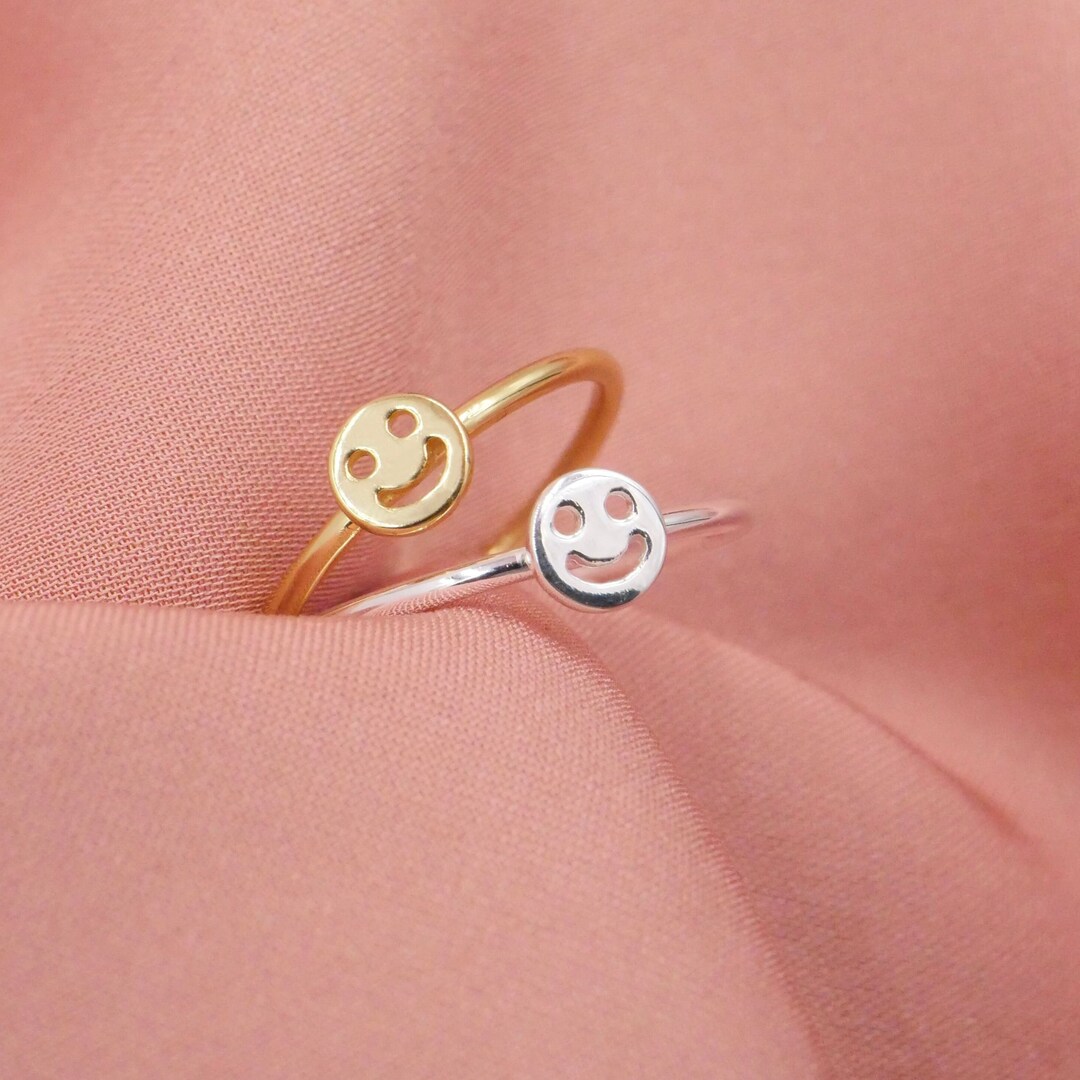 Smiley Face Ring Gold or Silver Dainty Ring Smiley Face - Etsy