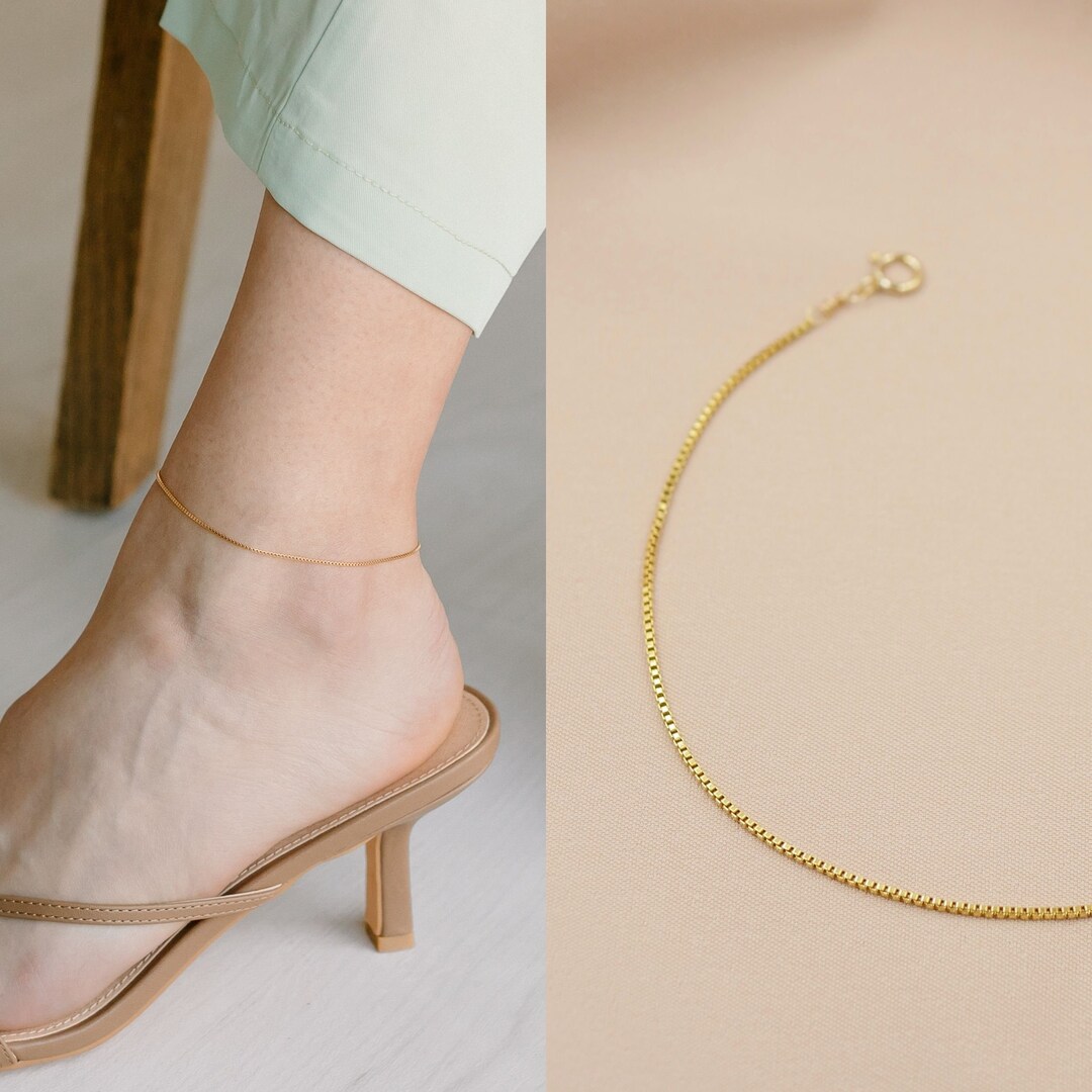 Box Chain Anklet, Gold Chain Anklet, Thin Gold Anklet, 14kt Gold Filled ...