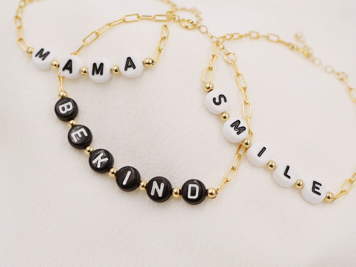 Beaded Letter Bracelet Custom Word Bracelet Personalized | Etsy