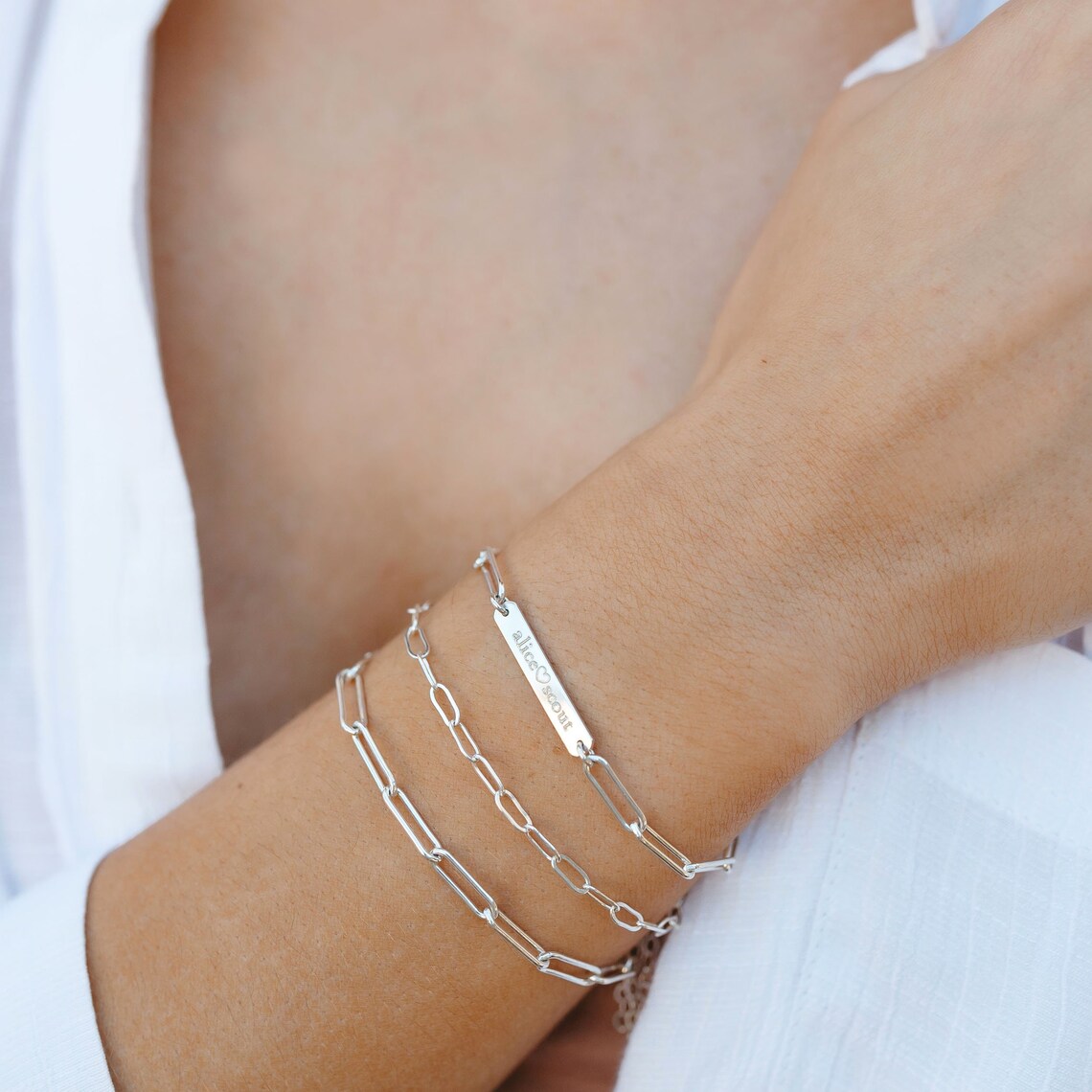 Personalized Bar Bracelet, Gold or Silver Bar Bracelet, Paperclip ...