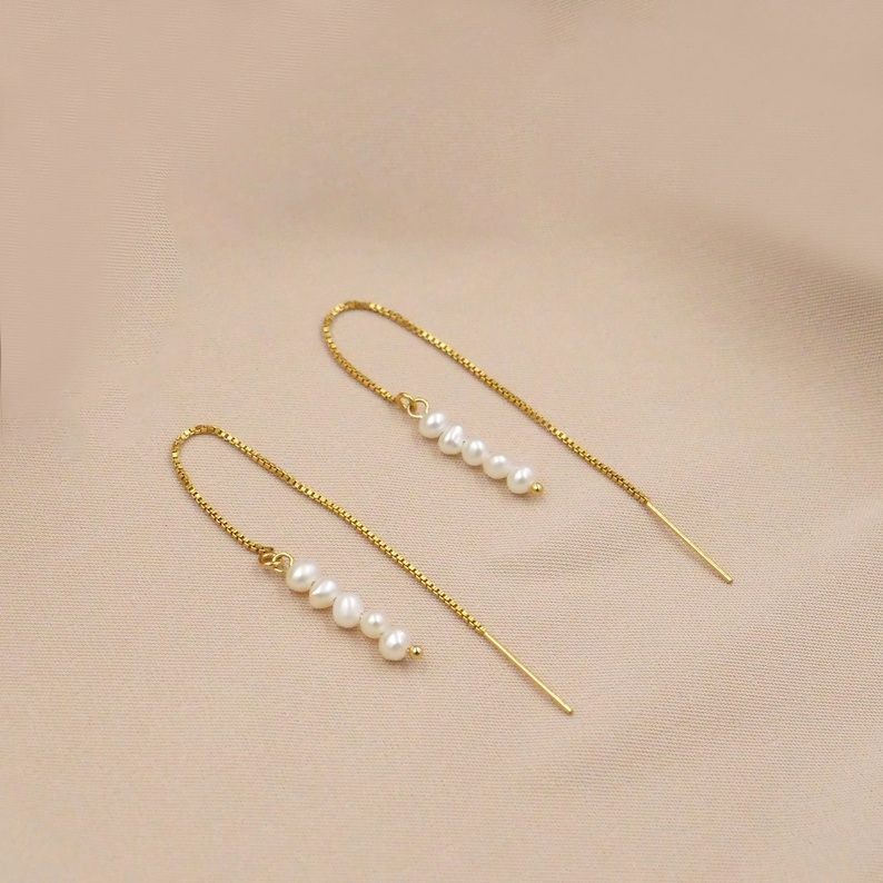 Pearl Threader Earrings Pearl Drop Earrings Freshwater Pearl - Etsy
