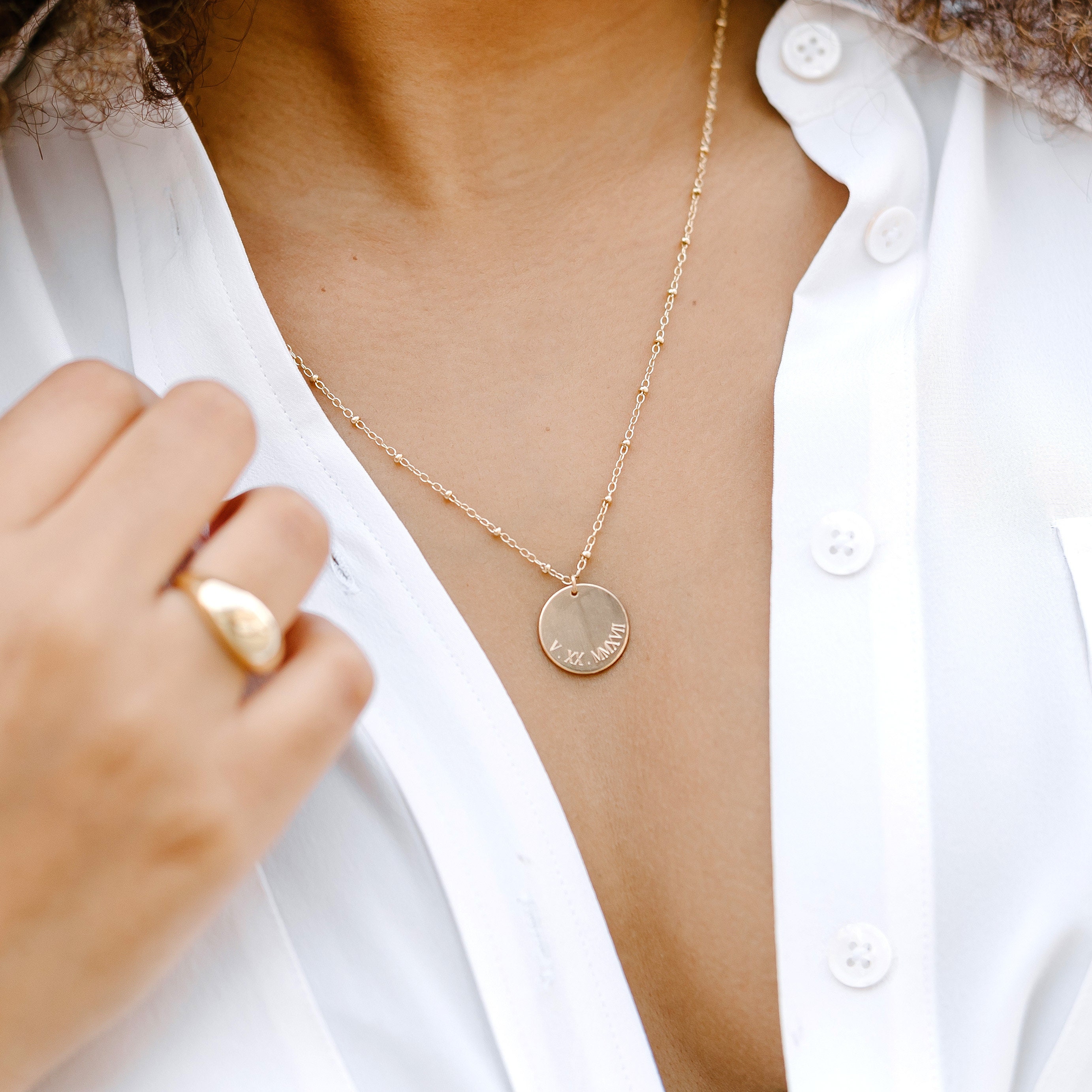 Personalized Disc Necklace, Custom Inscription With Roman Numeral, Date ...