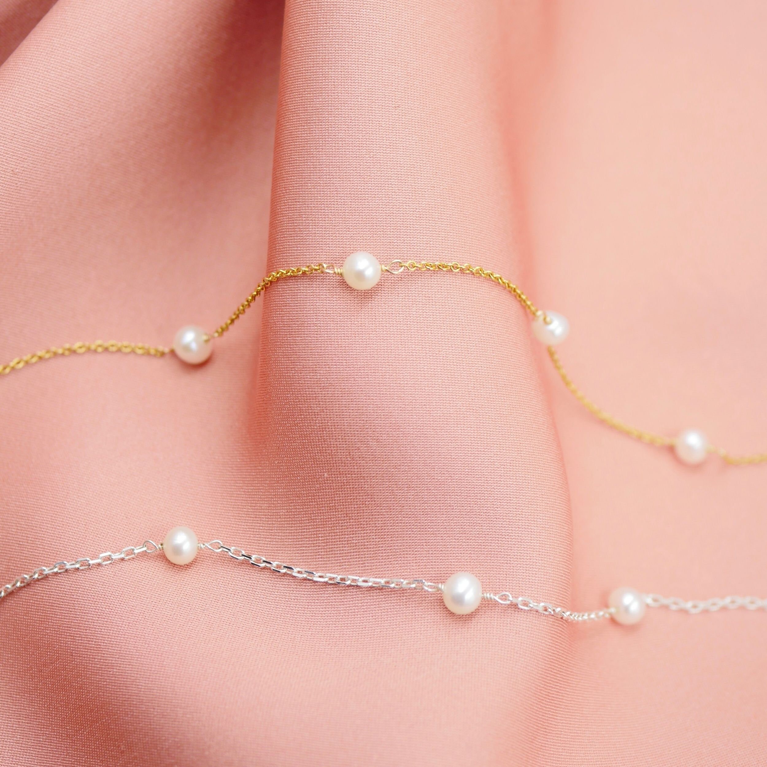 Modern Pearl Necklace 14kt Gold Filled OR Sterling Silver | Etsy