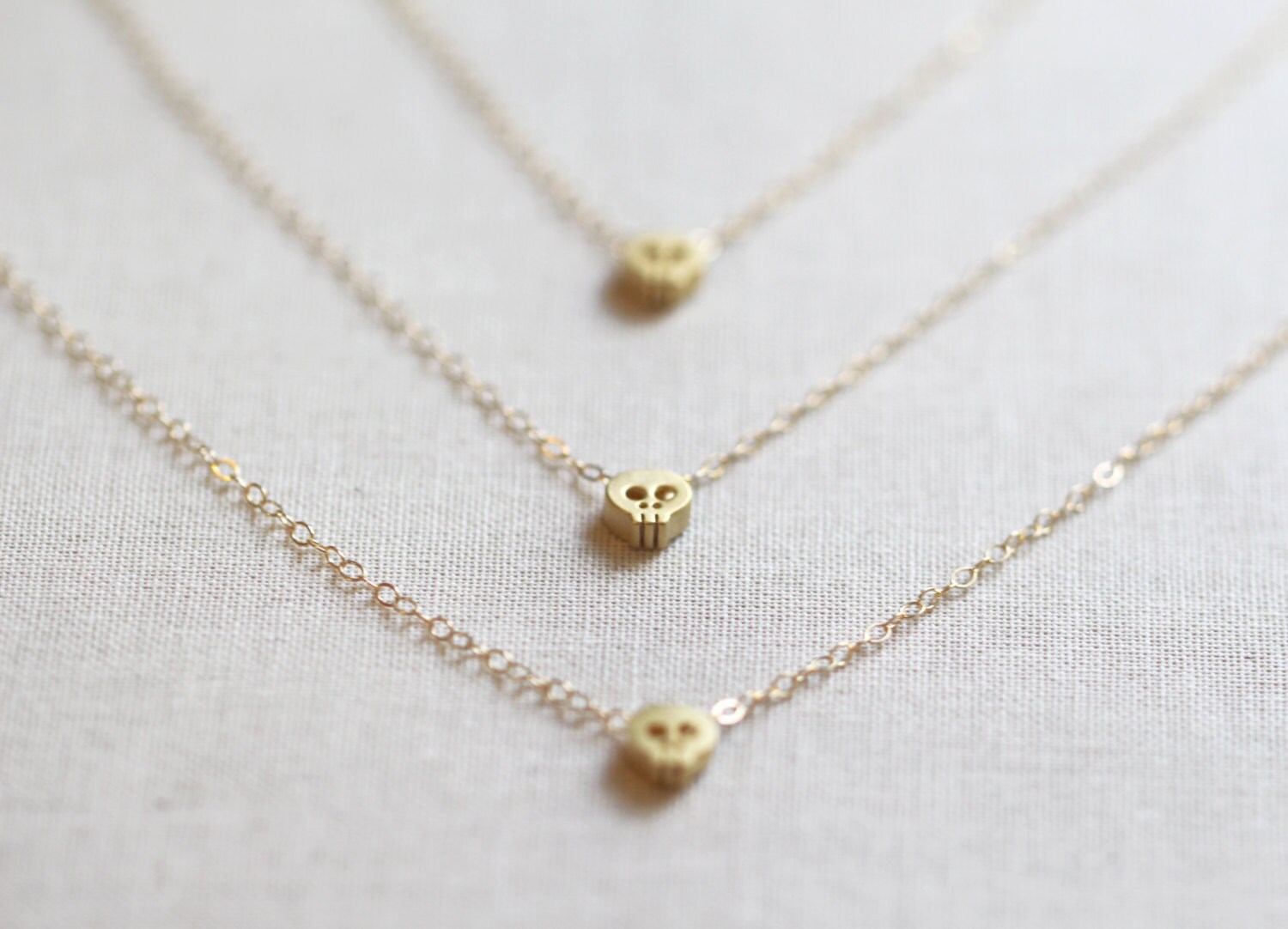 Gold Skull Necklace | 14kt Gold Filled Chain | Tiny Skull Necklace - Etsy