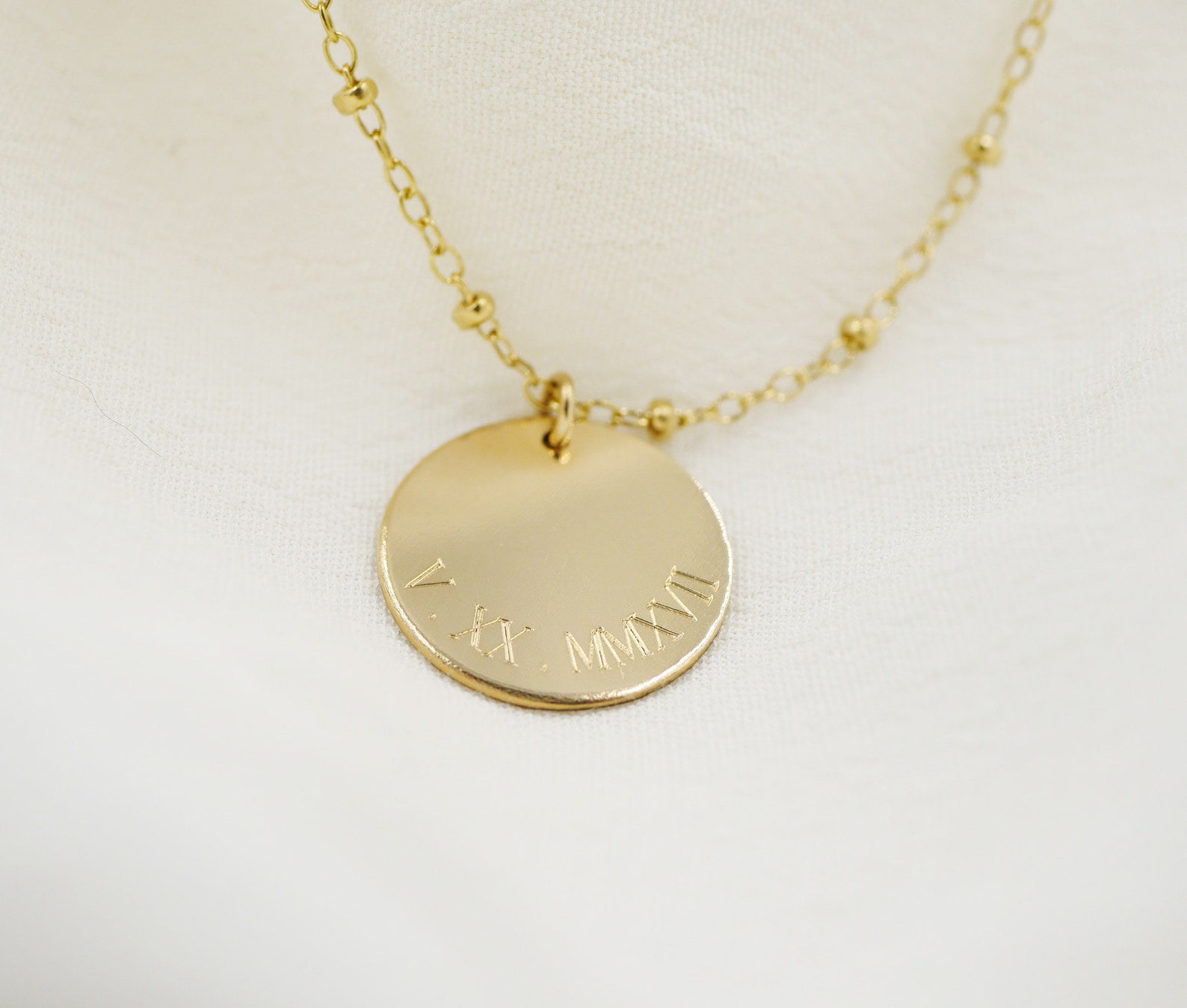 Personalized Disc Necklace, Custom Inscription With Roman Numeral, Date ...