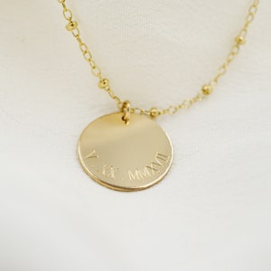 Personalized Disc Necklace, Custom Inscription With Roman Numeral, Date ...