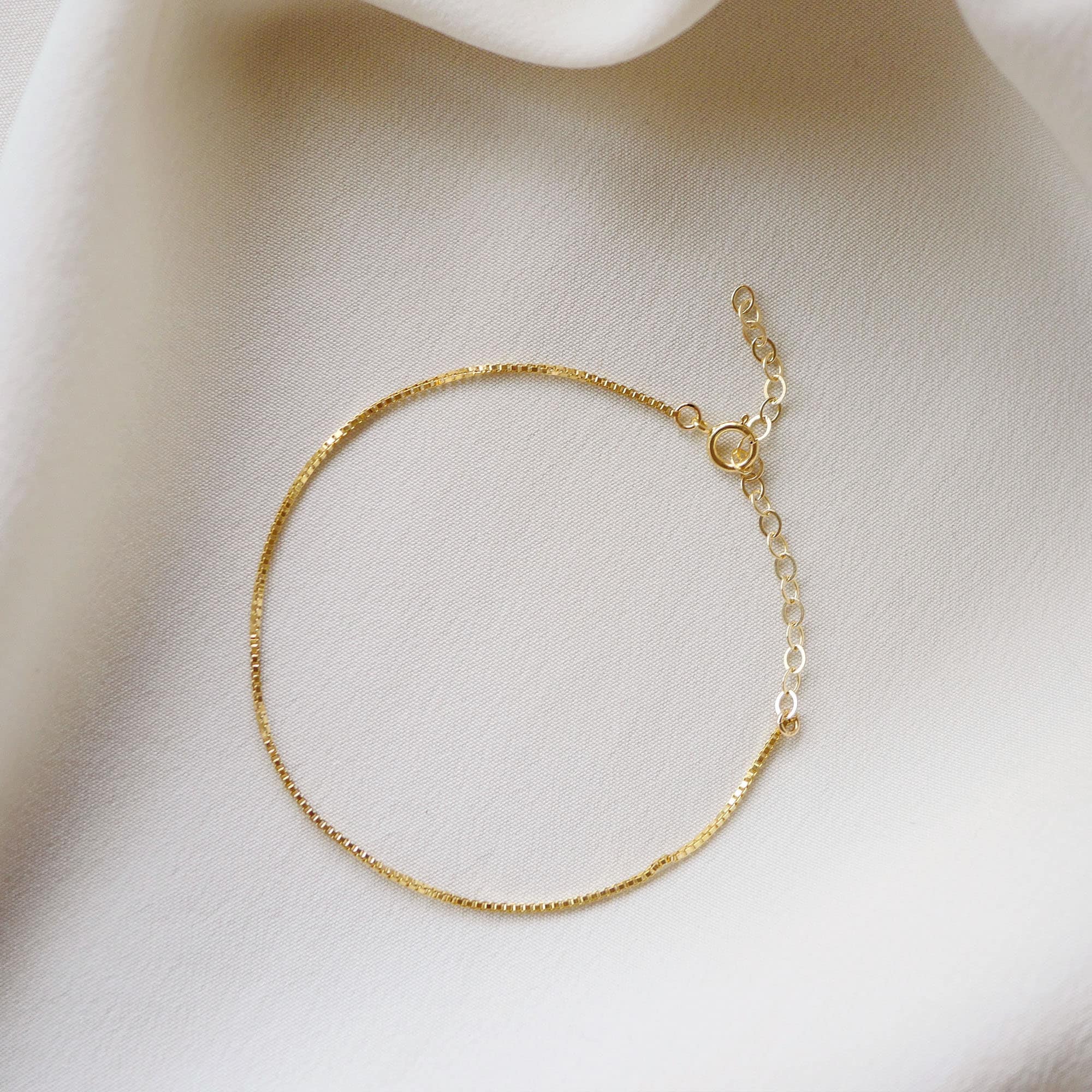 Thin Gold Bracelet 14kt Gold Filled Box Chain Bracelet - Etsy