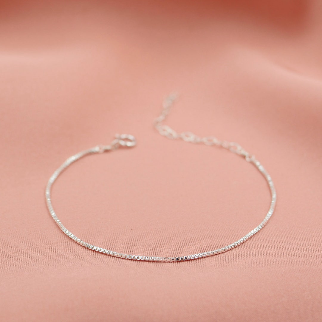 Thin Silver Bracelet, Sterling Silver, Box Chain Bracelet - Etsy