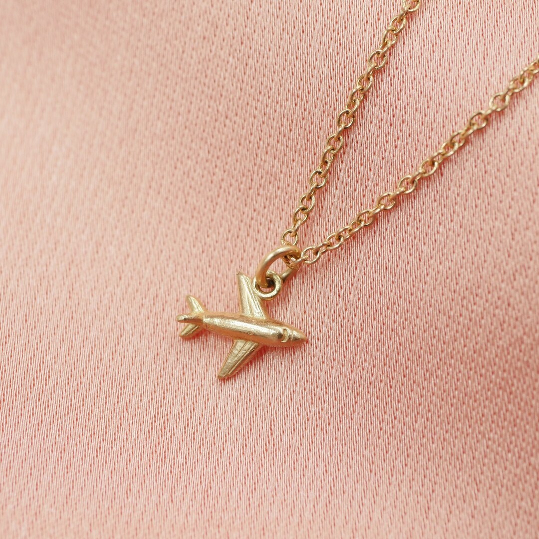 Solid Gold Airplane Necklace: 10kt Gold, Adjustable Chain - Etsy