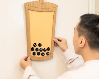 Boba Tea Bulletin Board - Rose Milk Tea - Natural Wood - Etsy