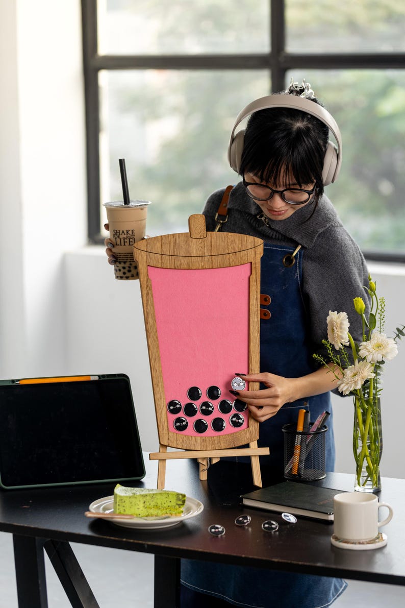 Boba Tea Bulletin Board - Rose Milk Tea - Natural Wood - Etsy