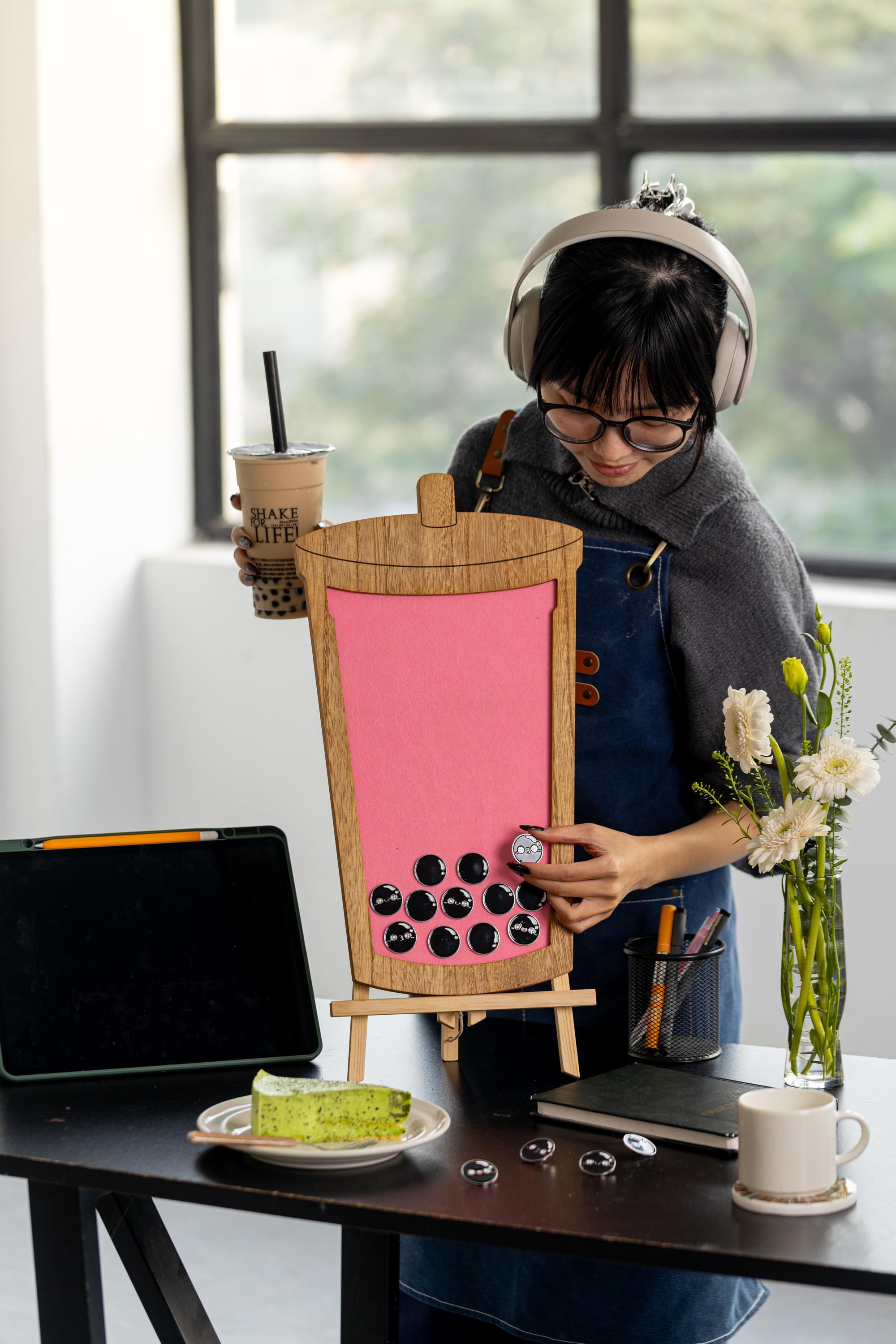 Boba Tea Bulletin Board - Rose Milk Tea - Natural Wood - Etsy