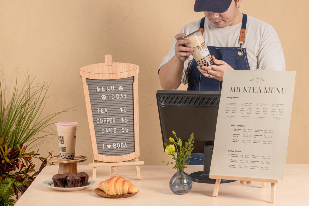 Boba Tea Bulletin Letter Board - Black Sesame Latte - Natural Wood - Etsy