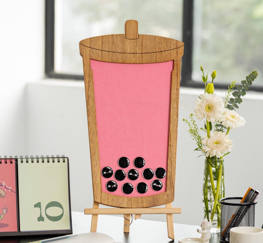 Boba Tea Bulletin Board - Rose Milk Tea - Natural Wood - Etsy