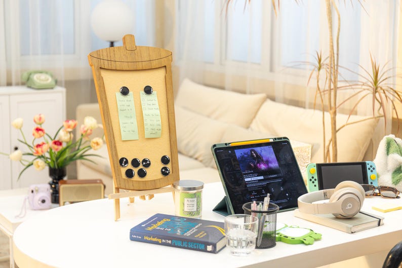 Boba Tea Bulletin Board - Jasmine Milk Tea - Natural Wood - Etsy