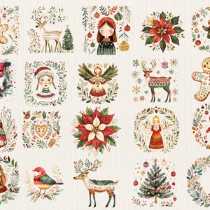 Watercolor Scandinavian Winter Clipart Christmas Folk Art Illustrations ...
