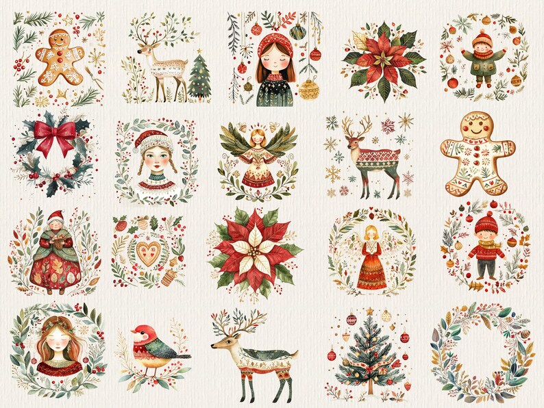 Watercolor Scandinavian Winter Clipart Christmas Folk Art Illustrations ...