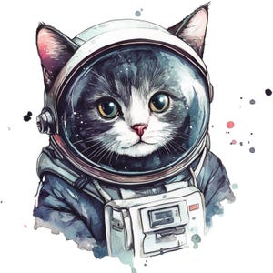 10 Cat Clipart Watercolor Cats in Space Clip Art Cute Space Cats ...