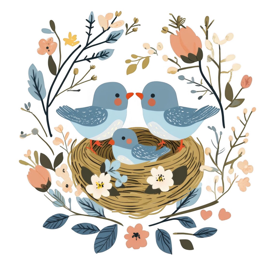 10 Blue Birds Clipart Scandinavian Birds Folk Art Clip Art Spring Blue ...