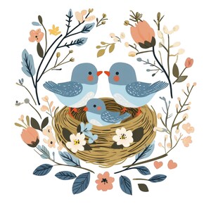 10 Blue Birds Clipart Scandinavian Birds Folk Art Clip Art Spring Blue ...