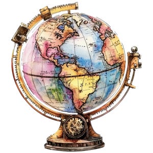 12 Steampunk Globe Clipart Watercolor Steampunk Clip Art Victorian Globes High Quality Pngs ...