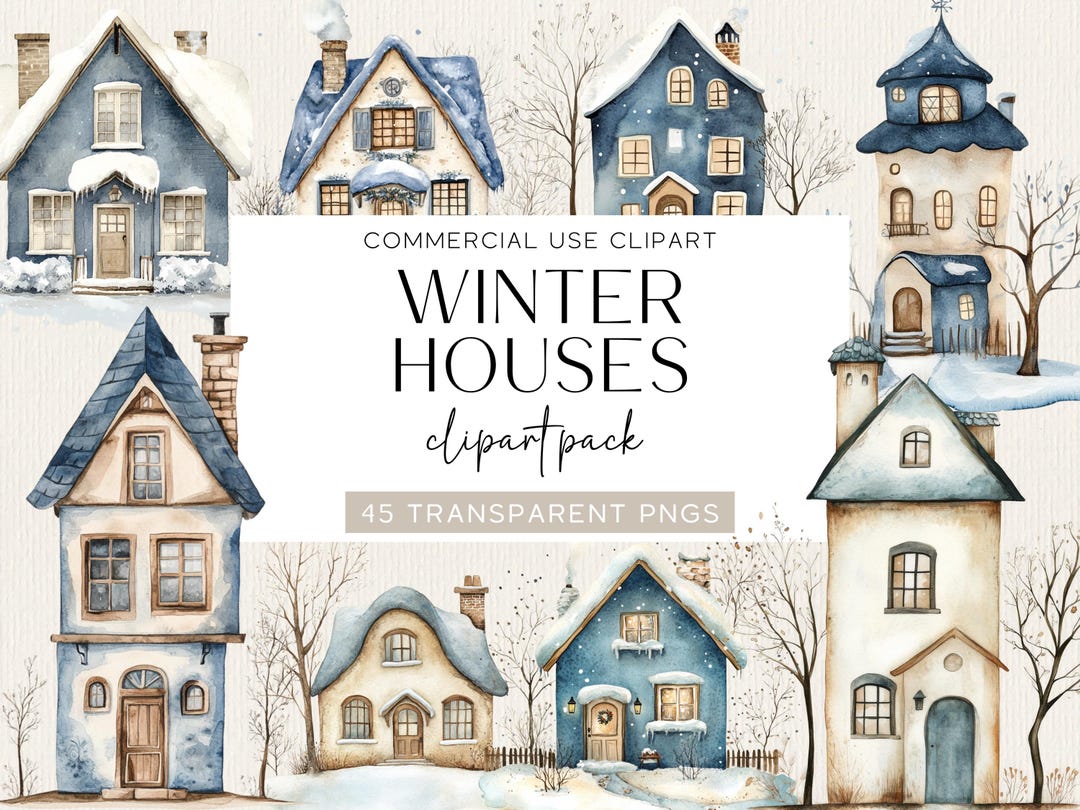 Whimsical Winter House Clipart House Art Winter Homes Clipart Cozy ...