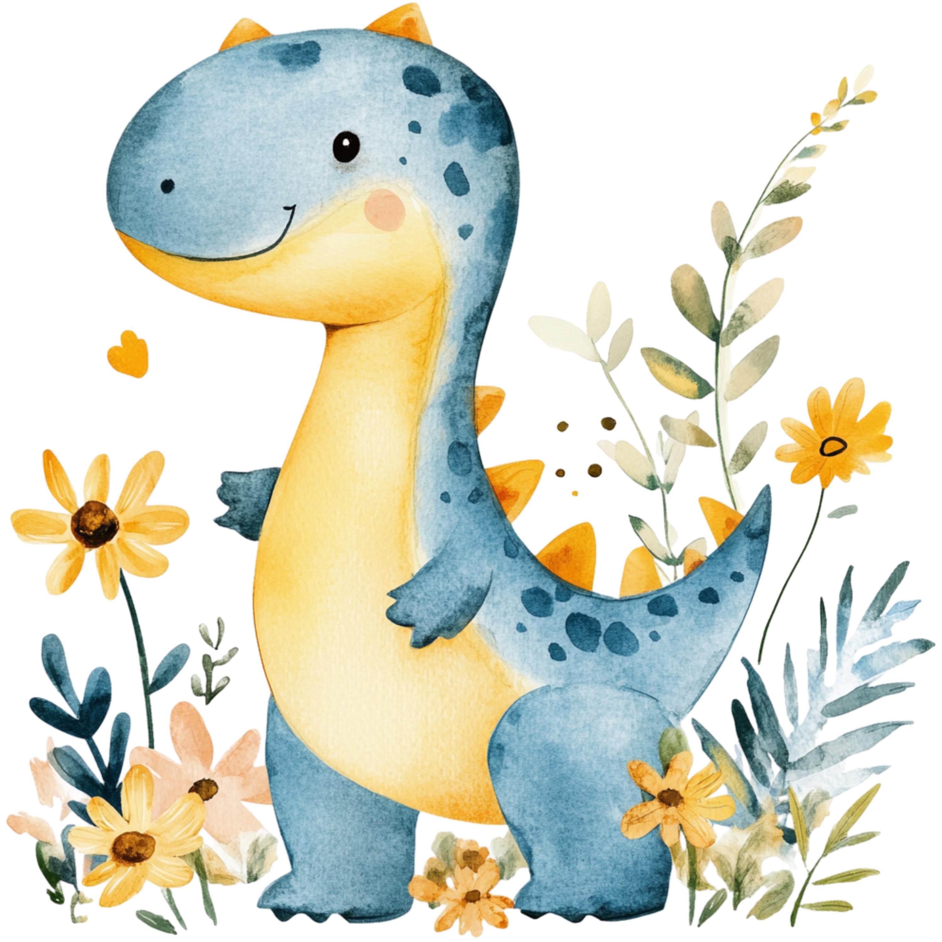 13 Spring Dinosaur Clipart Watercolor Floral Dinos Clip Art Dinosaur ...