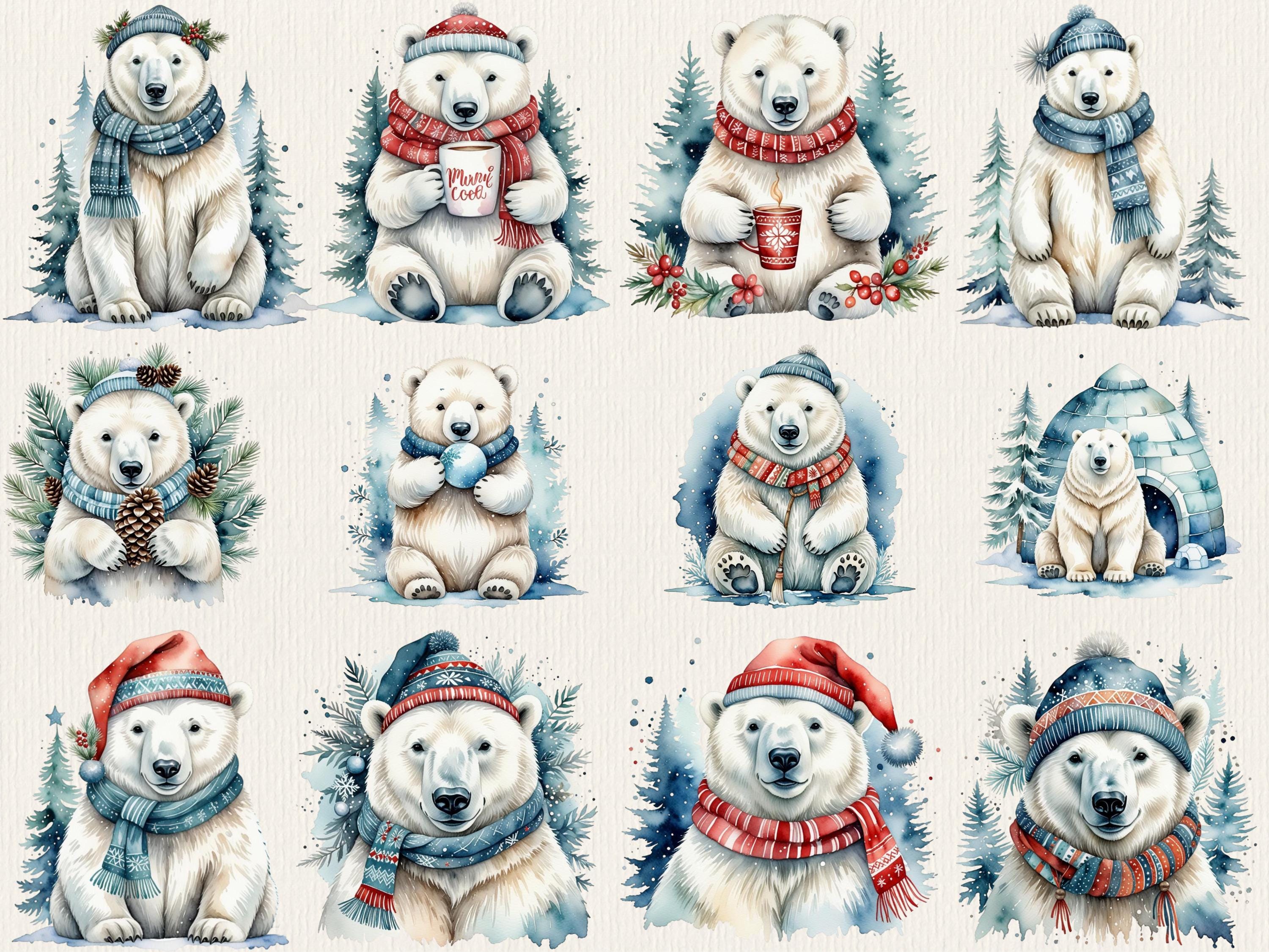 Winter Polar Bears Clipart Winter Wonderland Clip Art Watercolor Arctic ...